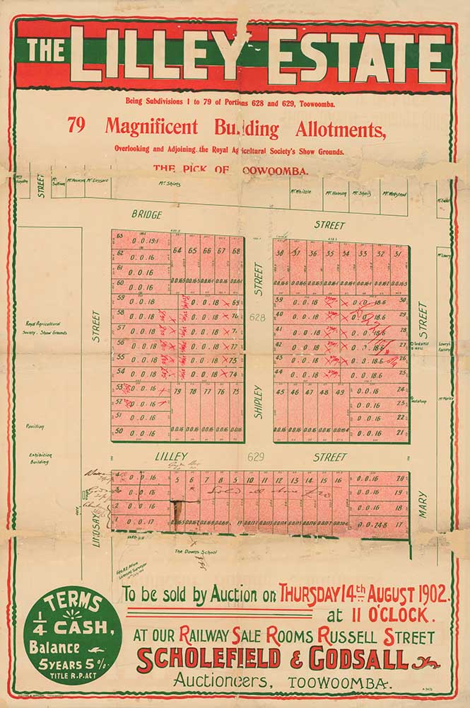 Poster Estate Map - Lilley Estate, Toowoomba 1902 – Library Shop