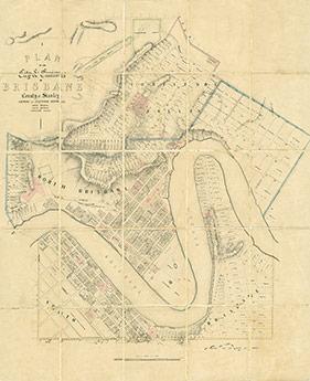 Poster Estate Map - Plan of the City and Environs of Brisbane, 1865 ...